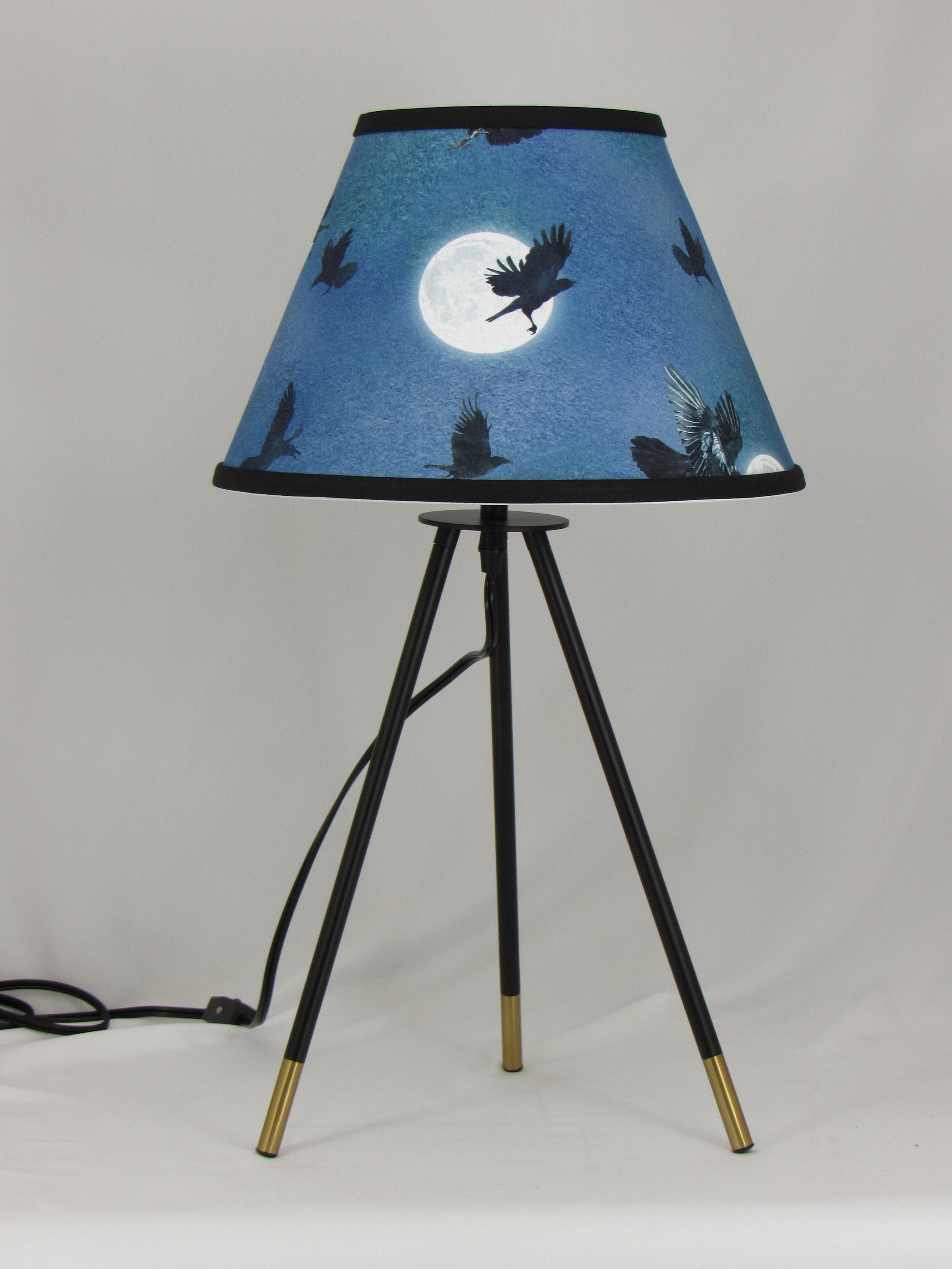 Black Tripod Accent Lamp With Crow Pattern Shade-sale - Etsy