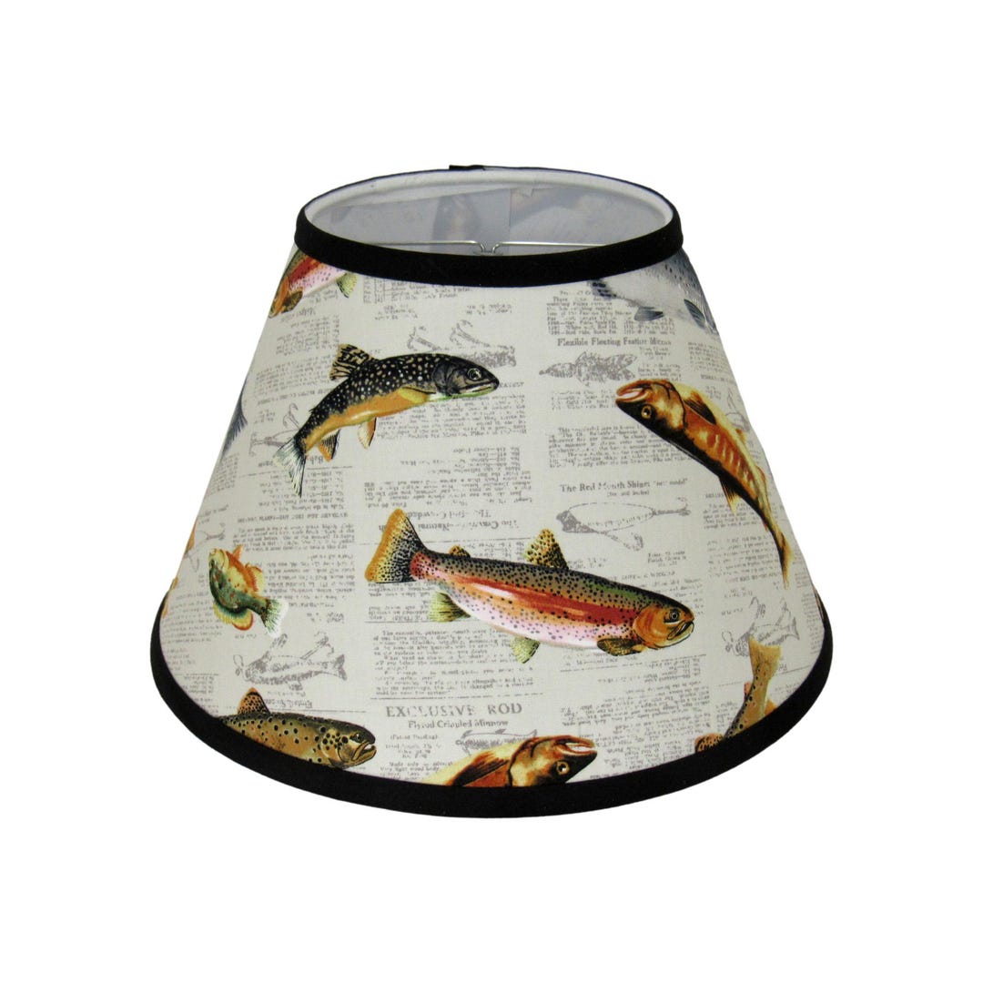 Fishing Print Lampshade – Clip-on Tapered Shade for Cabin, Lake House ...