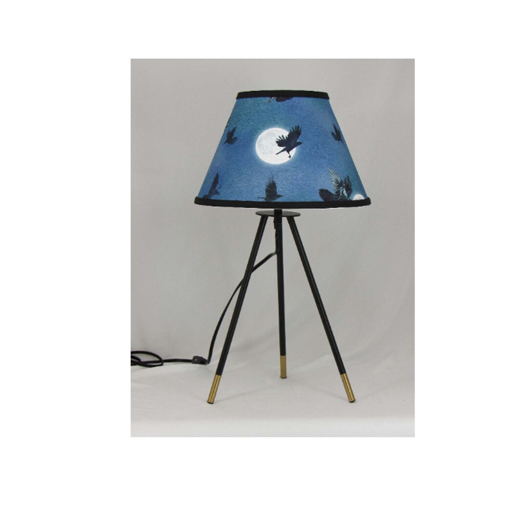 Black Tripod Accent Lamp With Crow Pattern Shade-sale - Etsy