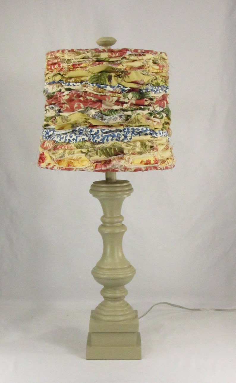 Buttermilk Spindle Table Lamp With Multi-colored Rag Shade - Etsy