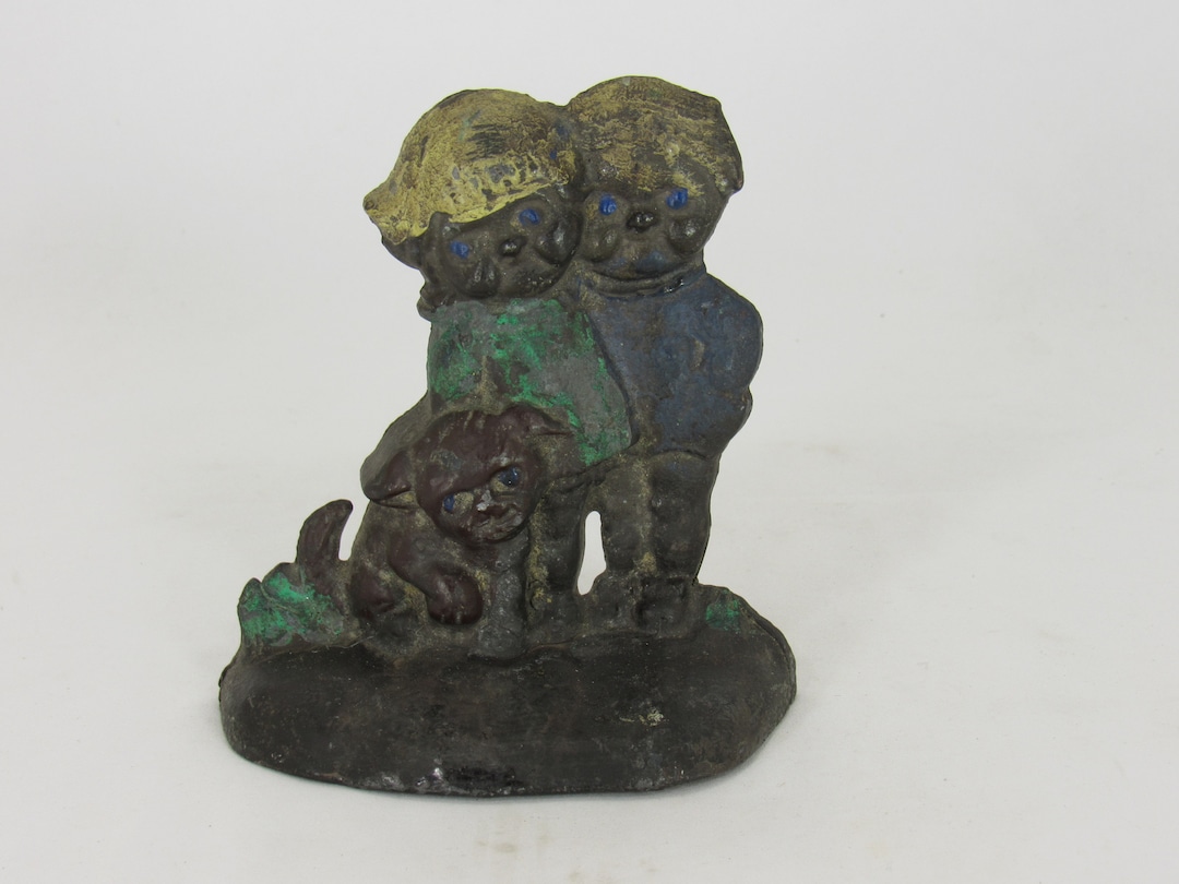 Cast Iron/lead Boy and Girl With Dog Figurine Door Stop/book Holder - Etsy