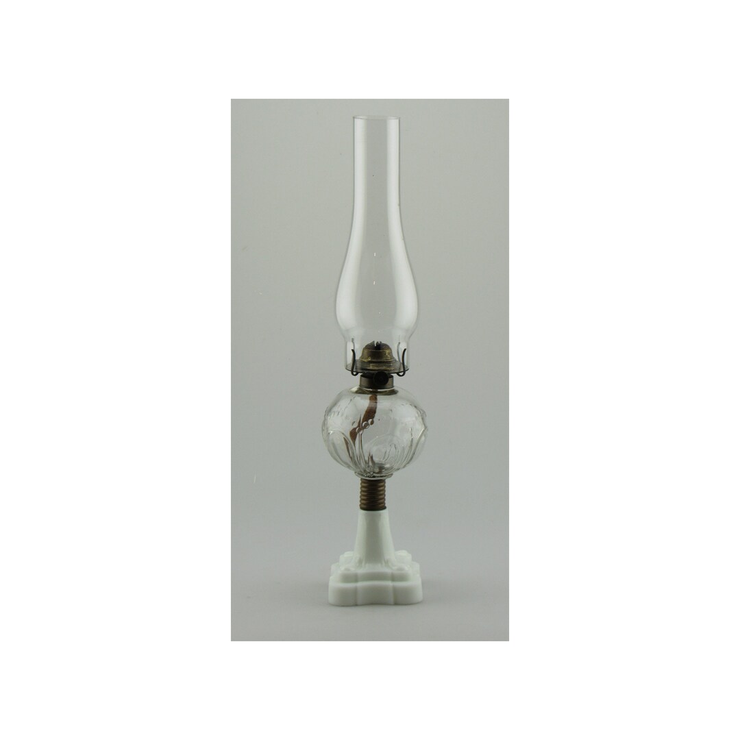 Clear and Milk Glass Base Oil Lamp - Etsy