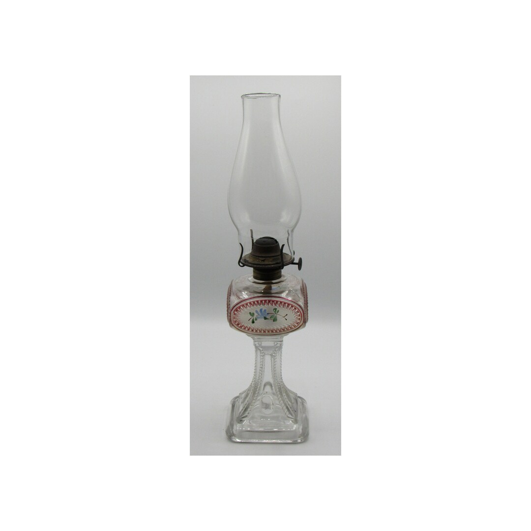 Vintage Clear Rectangular Oil Lamp With Floral Design - Etsy