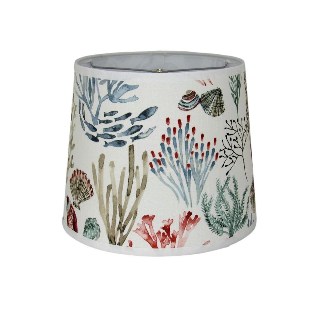 Coastal Coral Lamp Shade – Sea Life Drum Shade With Watercolor Ocean ...