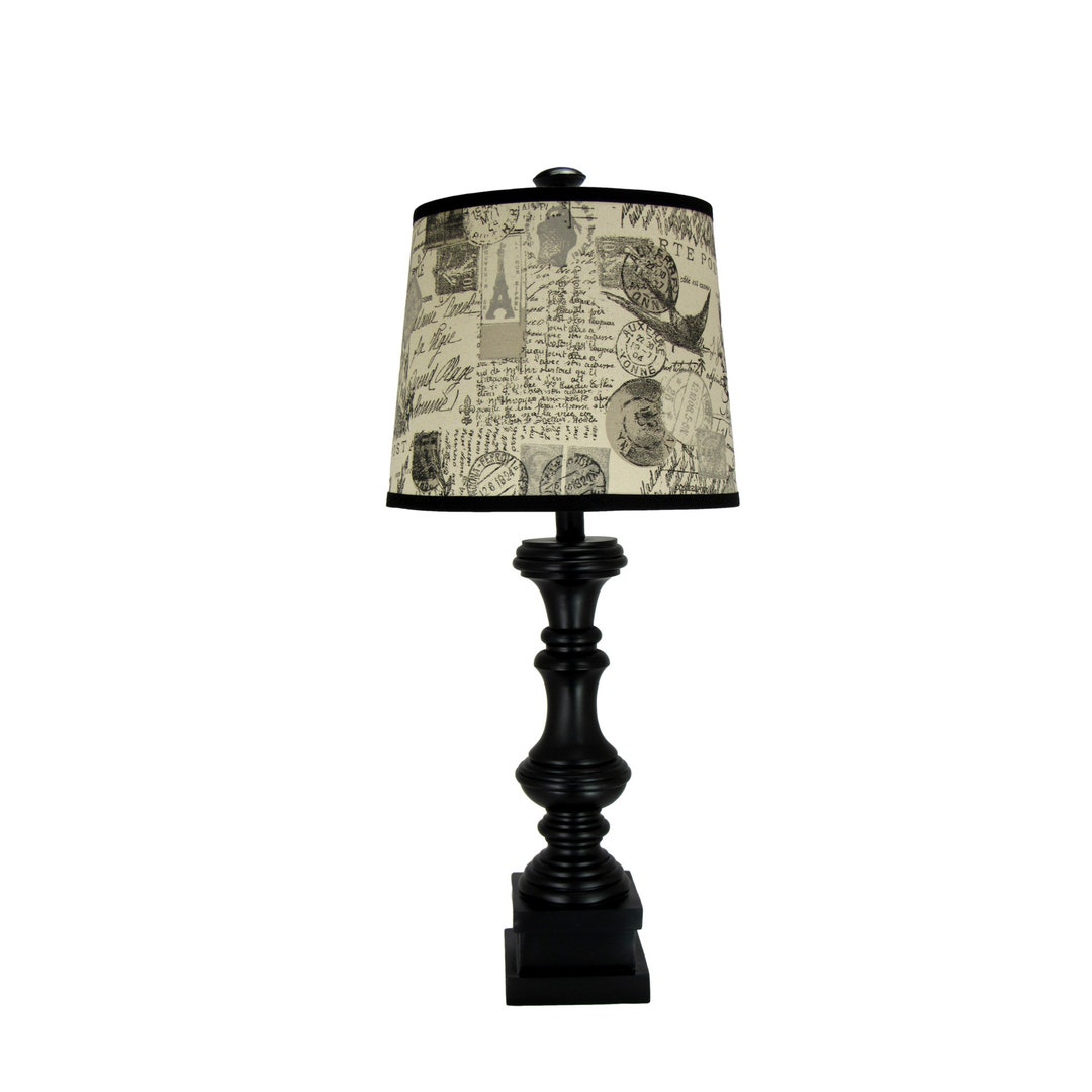 Black Spindle Table Lamp With Post Card Themed Lamp Shade - Etsy