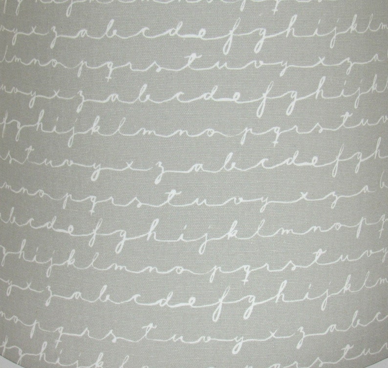 White Spindle Table Lamp With Alphabet Script Print Lamp Shade - Etsy