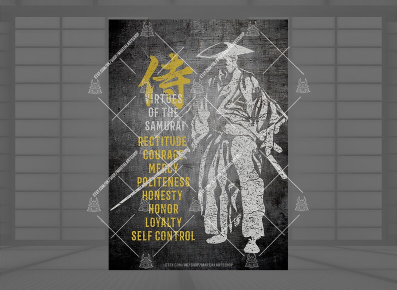 Samurai Virtues Poster, Dojo Decor, Iaido, Kendo, Aikido, Samurai Print ...