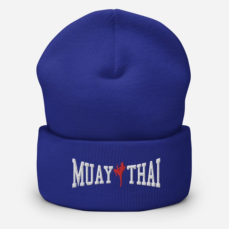 Muay Thai Beanie: Embroidered Boxing Logo, Cuffed Knit Hat - Etsy