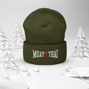 Muay Thai Beanie: Embroidered Boxing Logo, Cuffed Knit Hat - Etsy