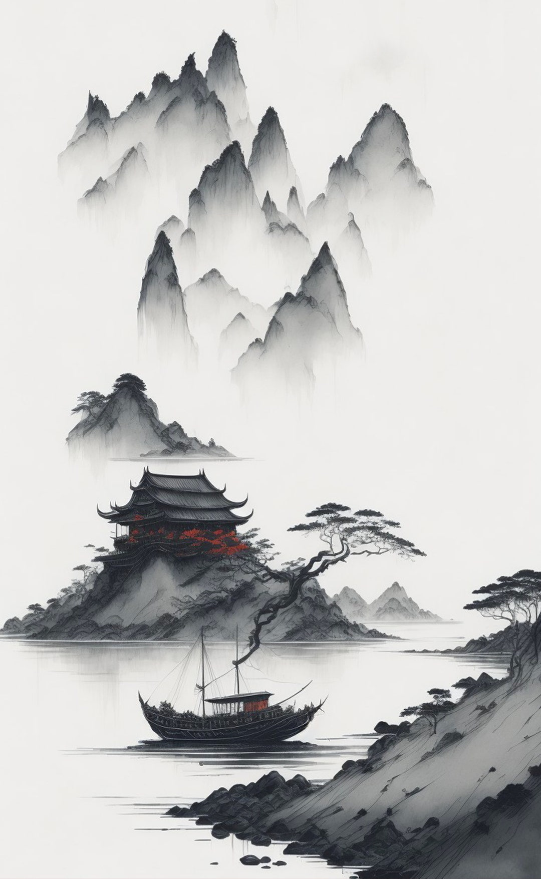 Asian Scenery Flag, Landscape, Decoration for Dojo, Yoga Studio, Gym ...