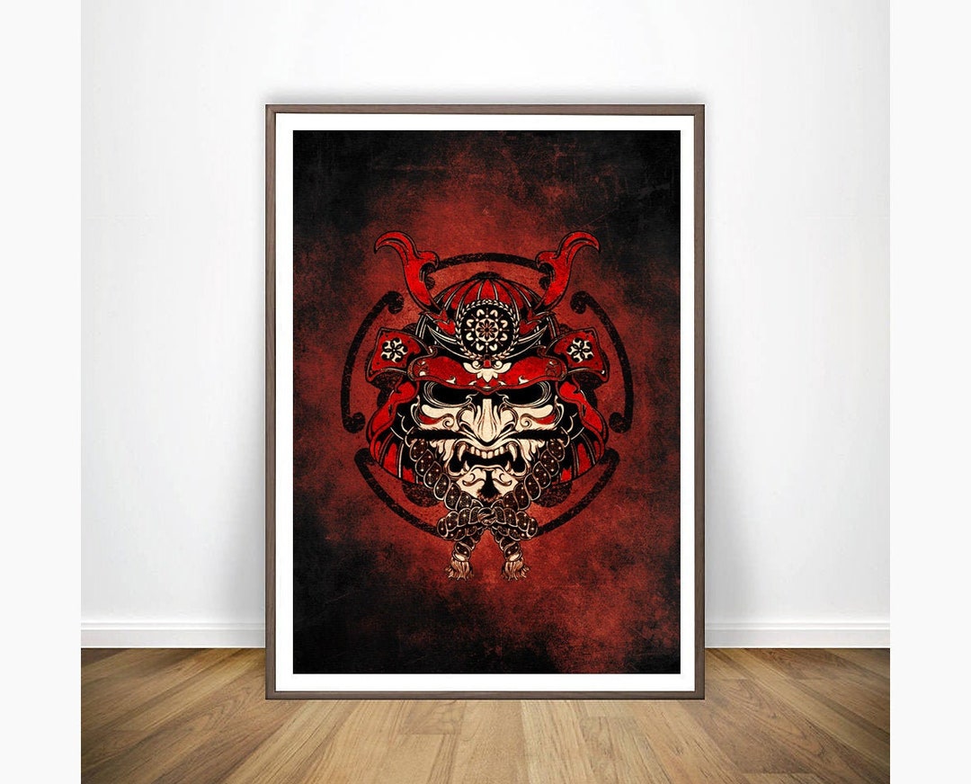 Samurai Mask Poster, Samurai Warrior Print, Martial Arts Shop, Dojo ...