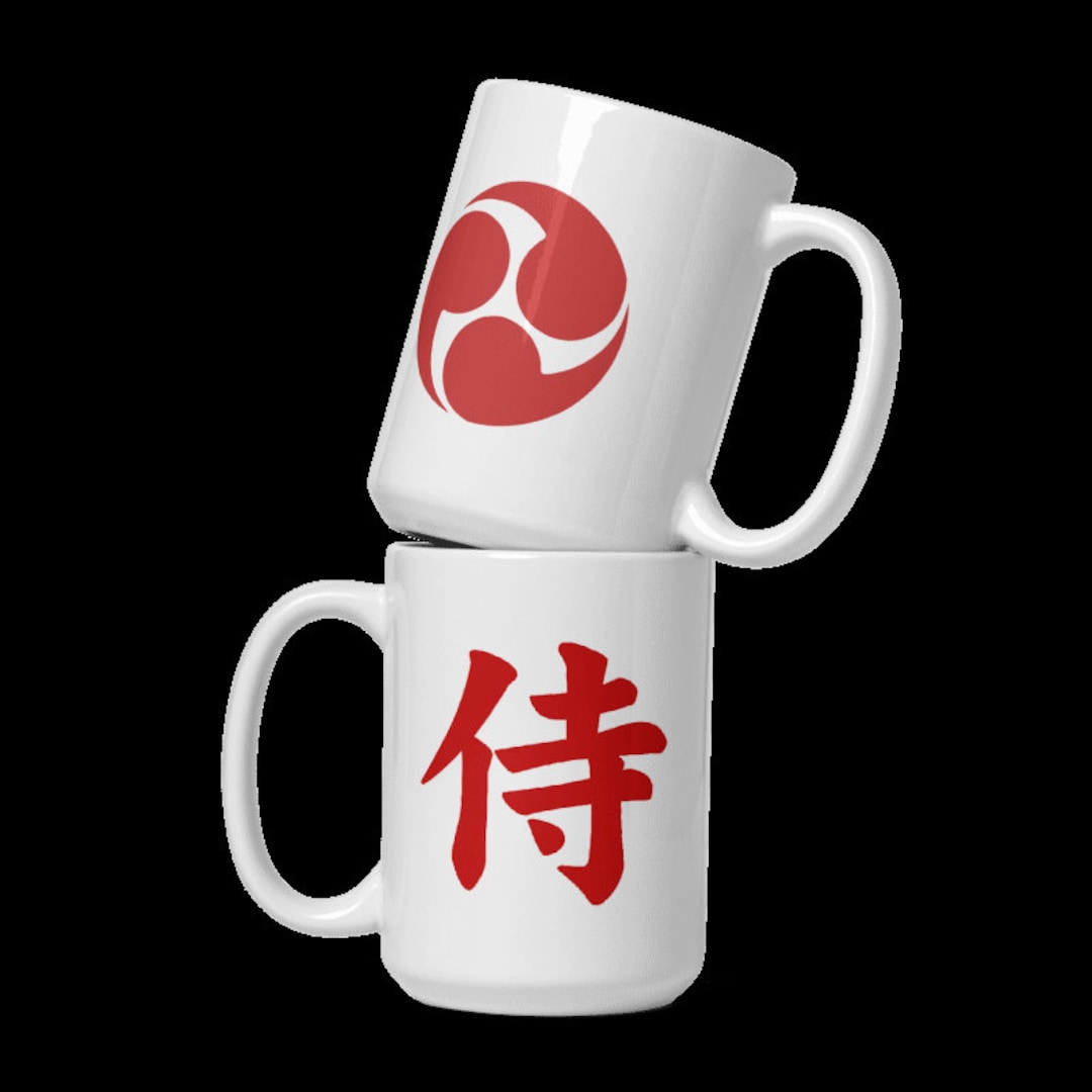 Samurai White Glossy Mug, Samurai Kanji and Mitsudomoe Sign - Etsy
