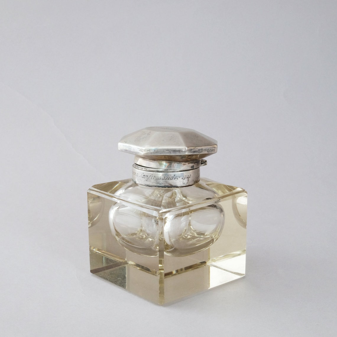 BIG Amber Colored Crystal Inkwell/silver Lid/1919 Art | Etsy