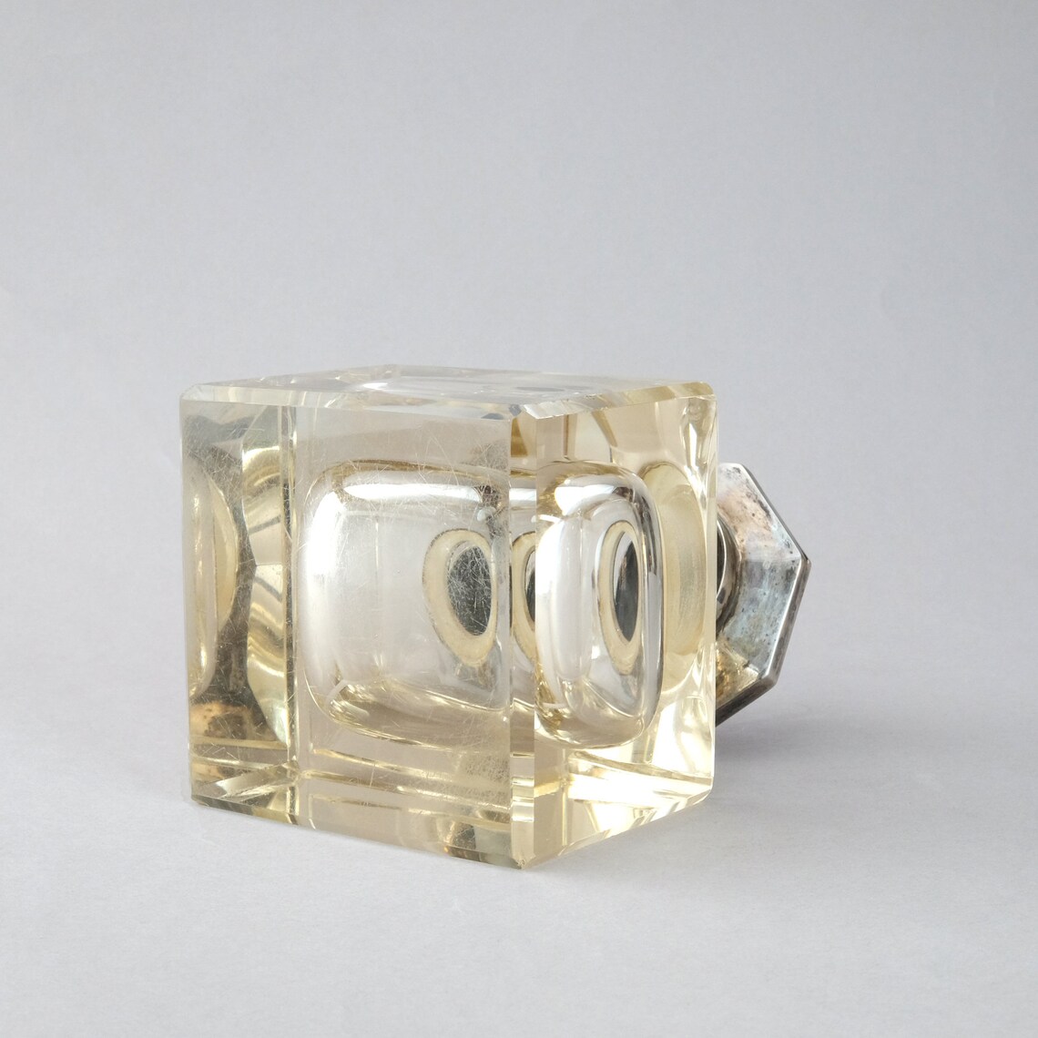 BIG Amber Colored Crystal Inkwell/silver Lid/1919 Art | Etsy