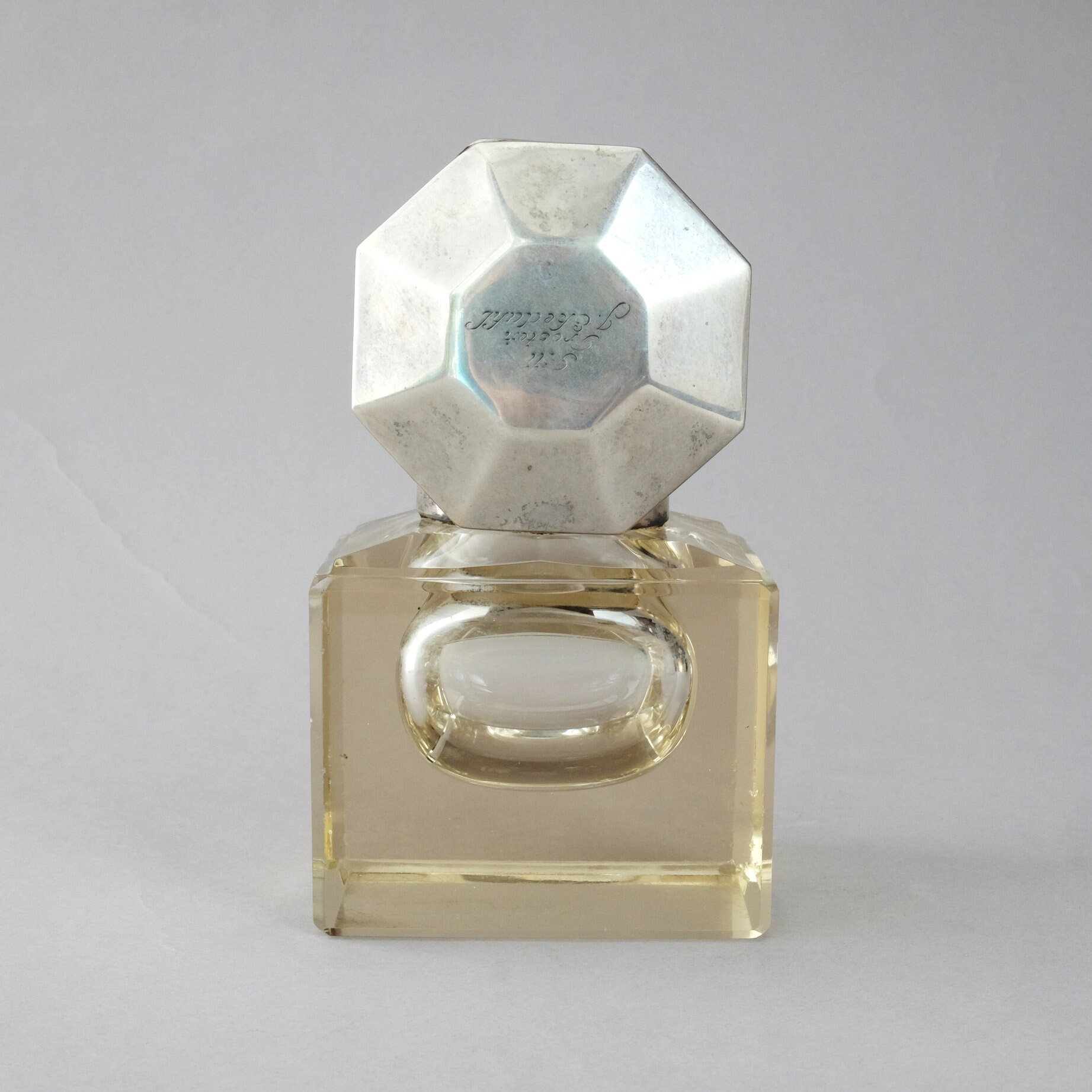 BIG Amber Colored Crystal Inkwell/silver Lid/1919 Art | Etsy