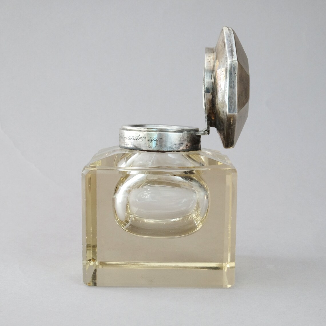 BIG Amber Colored Crystal Inkwell/silver Lid/1919 Art | Etsy