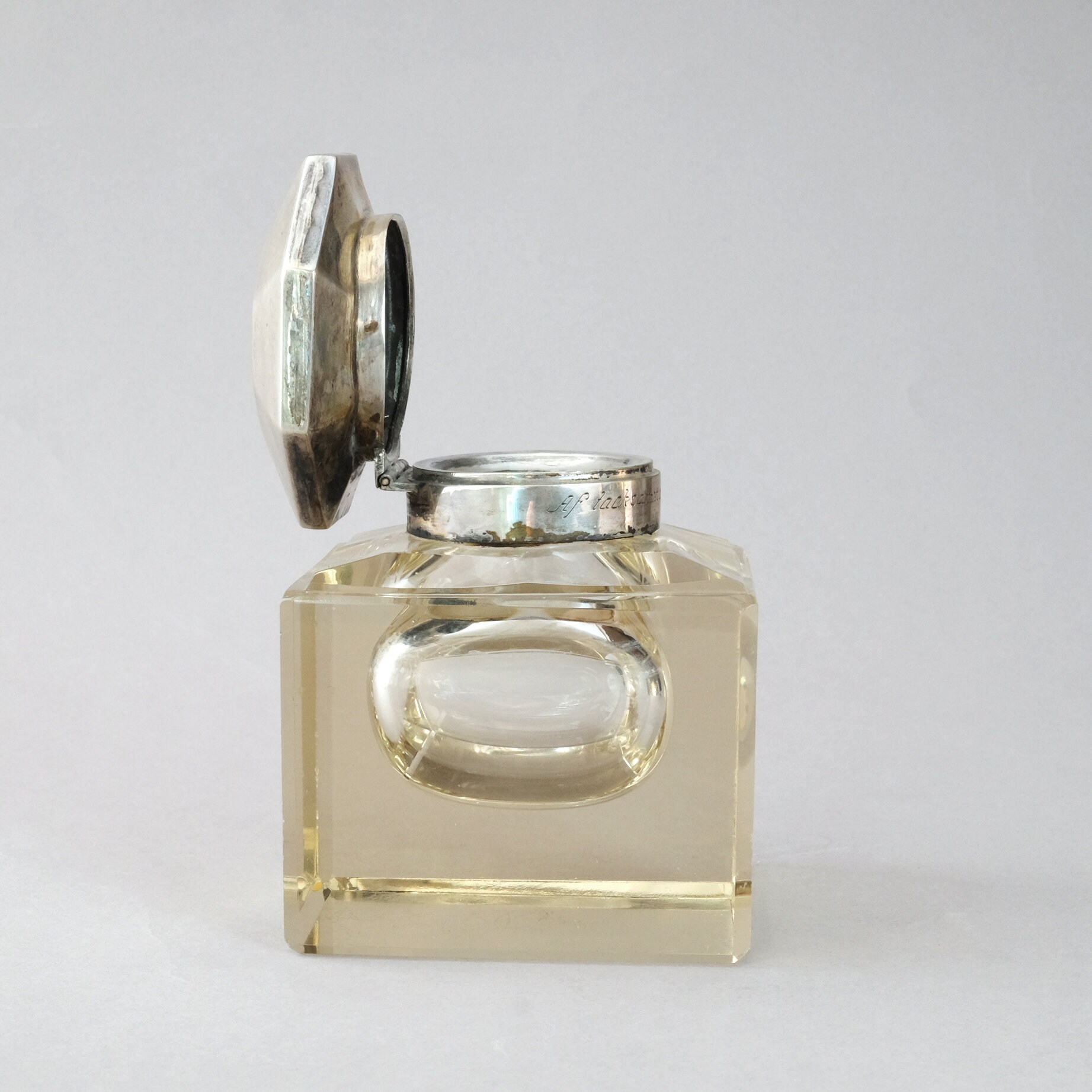 BIG Amber Colored Crystal Inkwell/silver Lid/1919 Art | Etsy