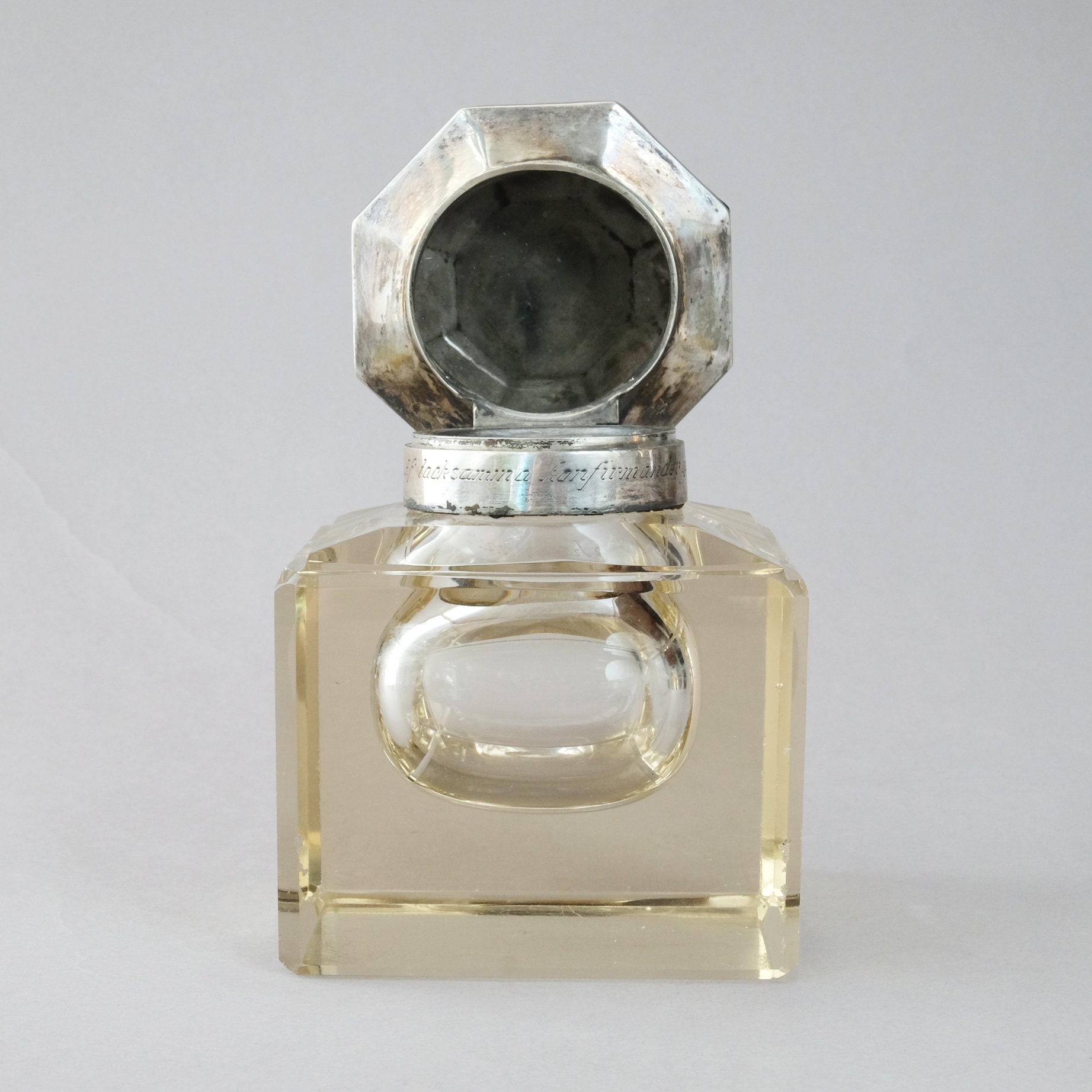 BIG Amber Colored Crystal Inkwell/silver Lid/1919 Art | Etsy