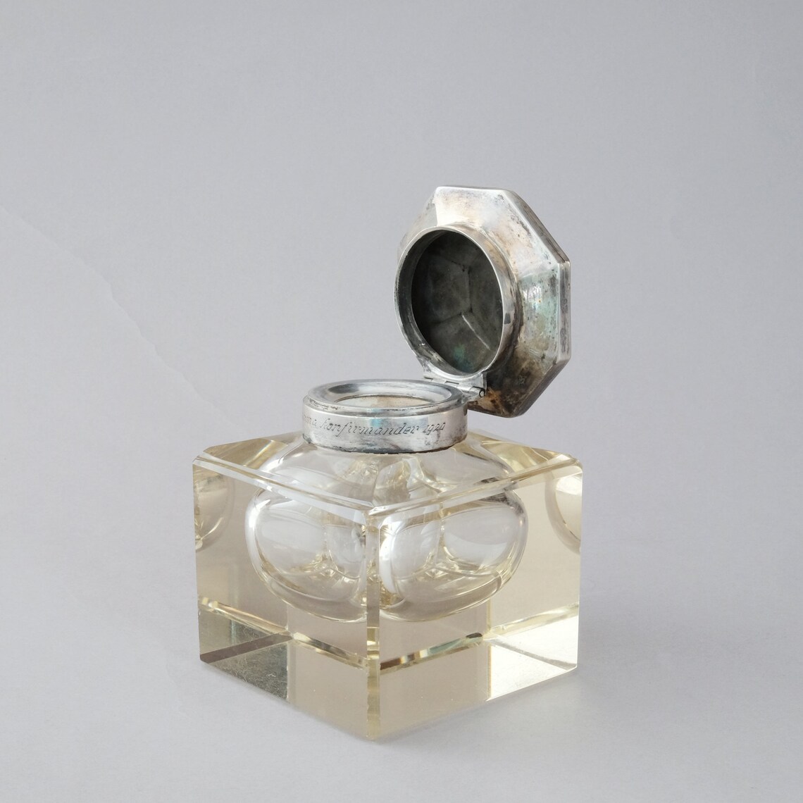 BIG Amber Colored Crystal Inkwell/silver Lid/1919 Art | Etsy