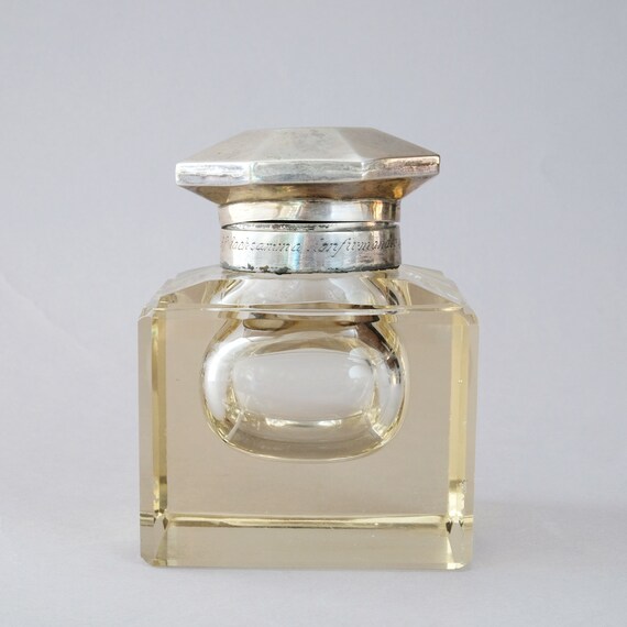 BIG Amber Colored Crystal Inkwell/silver Lid/1919 Art | Etsy