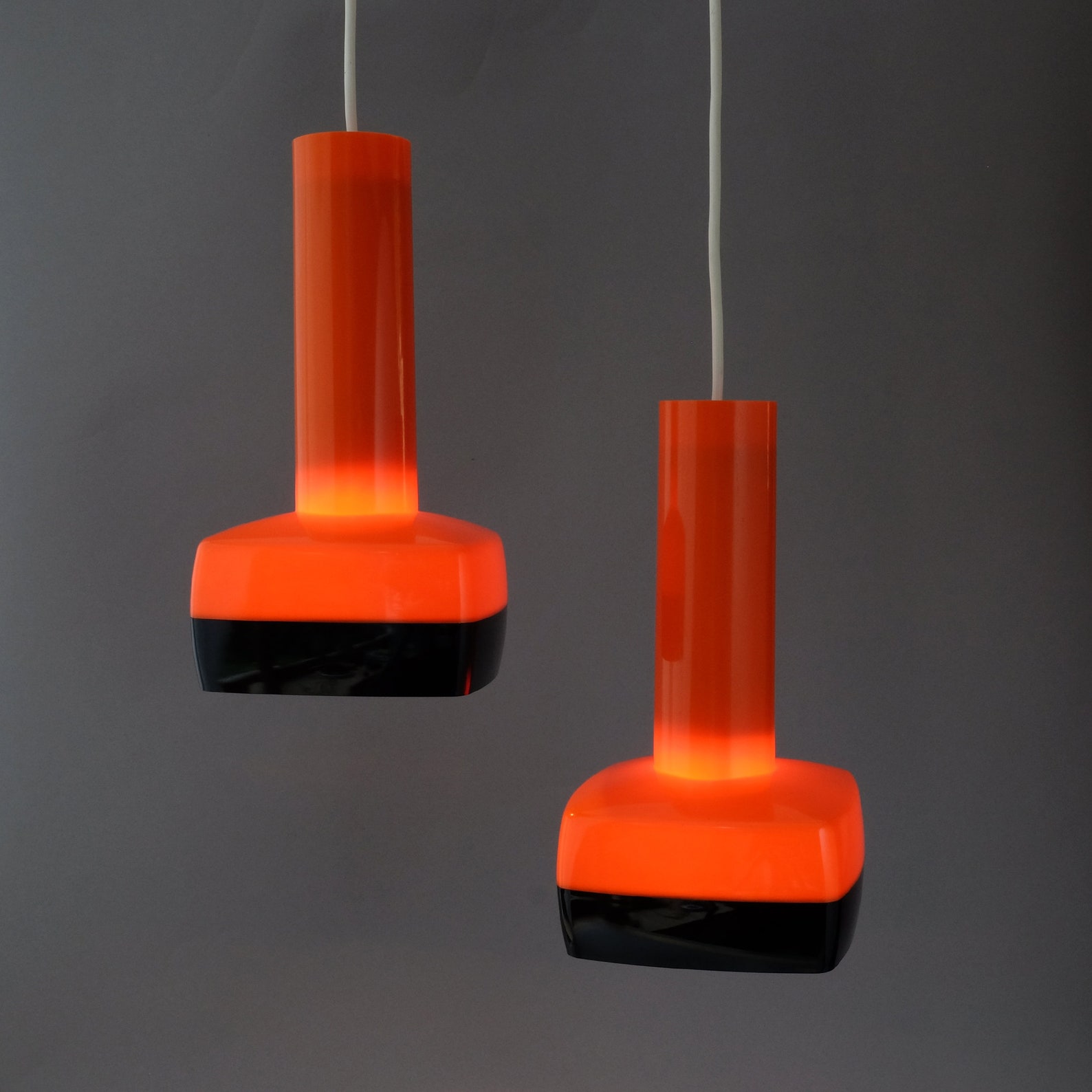 Cool Pair of Red Ceiling Lamps / Bent Karlby for Ask Belysning, Denmark ...