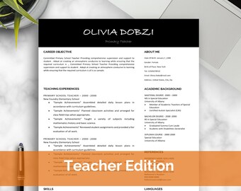 Teacher Resume Template for Word and Pages 1-3 Page Educator | Etsy
