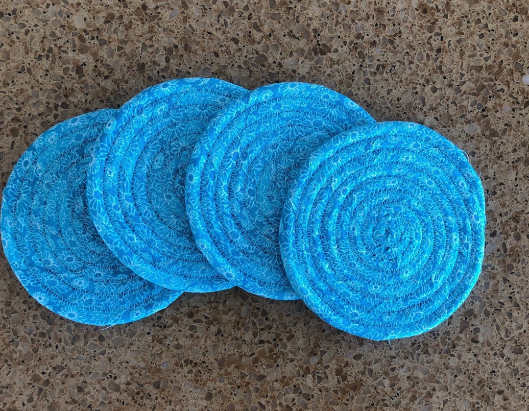 Fabric Wrapped Coasters, Coaster Set, Coiled Rope Coasters, - Etsy
