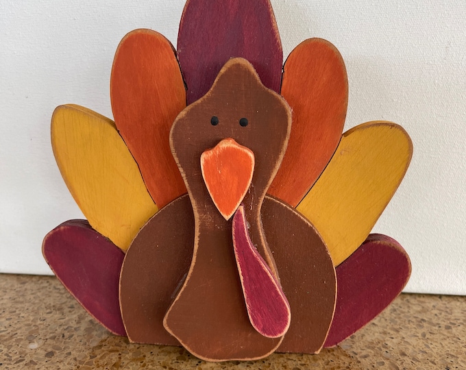Handcarved Palm Wood Turkey Figurine, Fall Harvest Table Decor ...