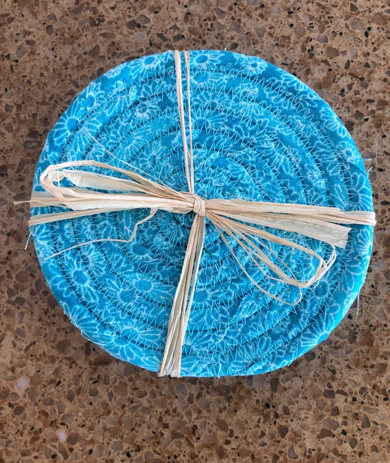 Fabric Wrapped Coasters Coaster Set Coiled Rope Coasters | Etsy