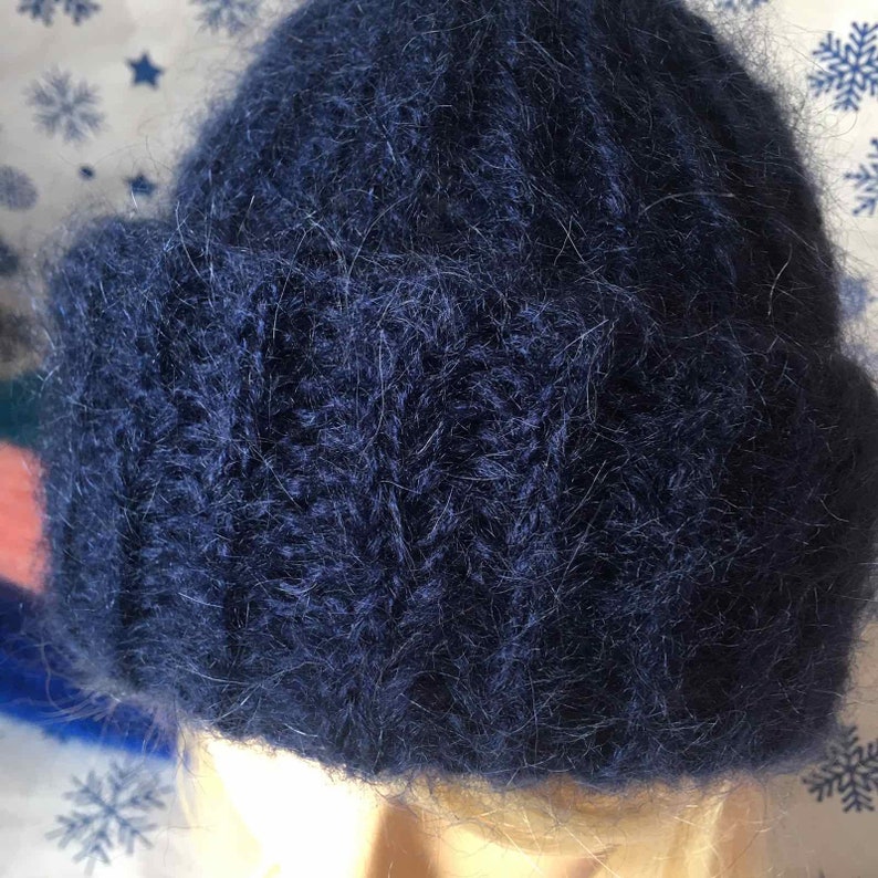 Fluffy Mohair Hat and Snood Mohair Set Blue Navy Angora Hat Angora ...