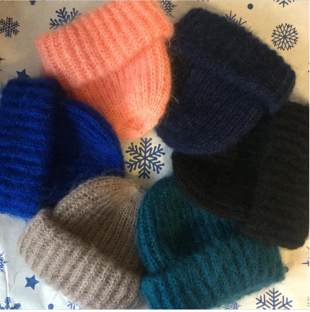 Handmade Fluffy Mohair Hat / Chunky Beanie Scarf Mittens: Fuzzy Slouchy ...