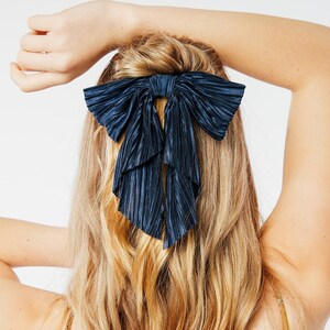 Pleated Oversize Bow Gemstone Colors Crinkle Plisse Knit Droopy Bow ...