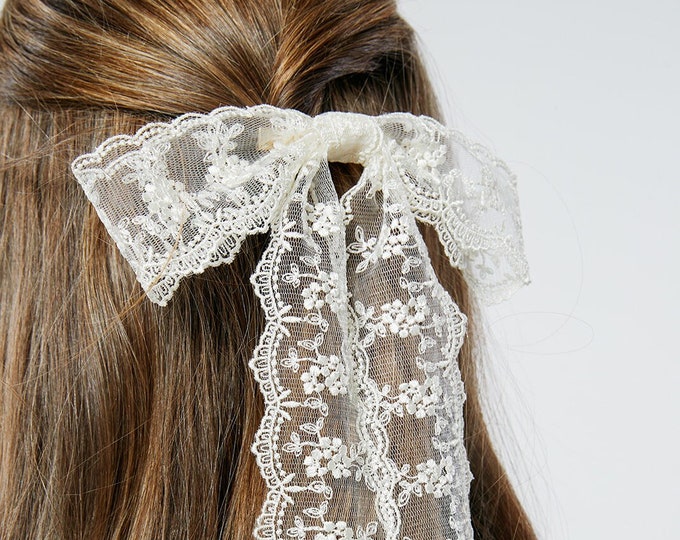 Lace Luxe Long Bow | Romantic Statement Bow | Barrette, Brooch, or Clip ...
