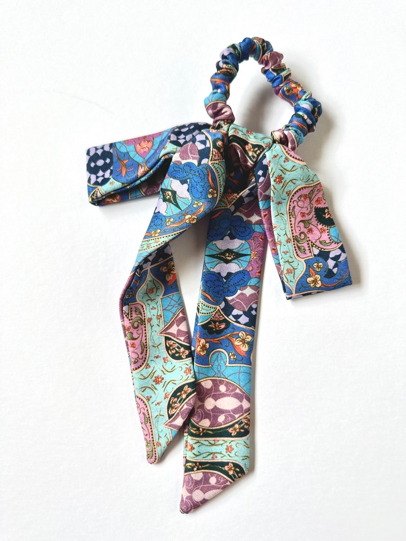 Skinny Bow Scrunchie | Floral Bow Scrunchie | Satin Scarf Scrunchie ...