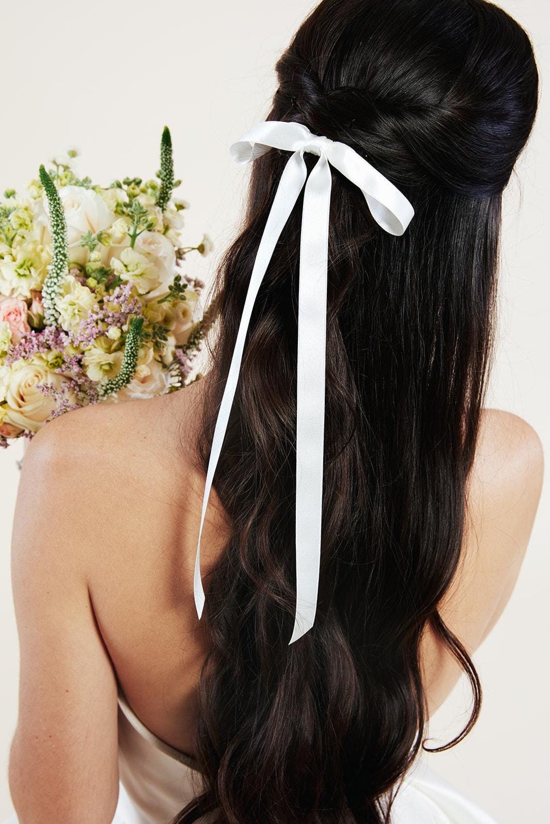 Timeless Romantic Silk Satin Long Bow | White Bridal Bow | Special ...