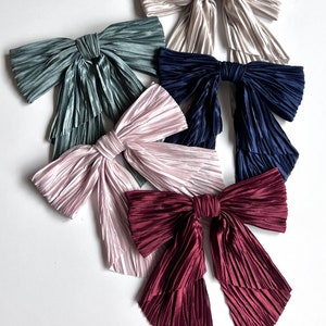 Pleated Oversize Bow Gemstone Colors Crinkle Plisse Knit Droopy Bow ...