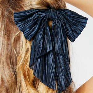 Pleated Oversize Bow Gemstone Colors Crinkle Plisse Knit Droopy Bow ...