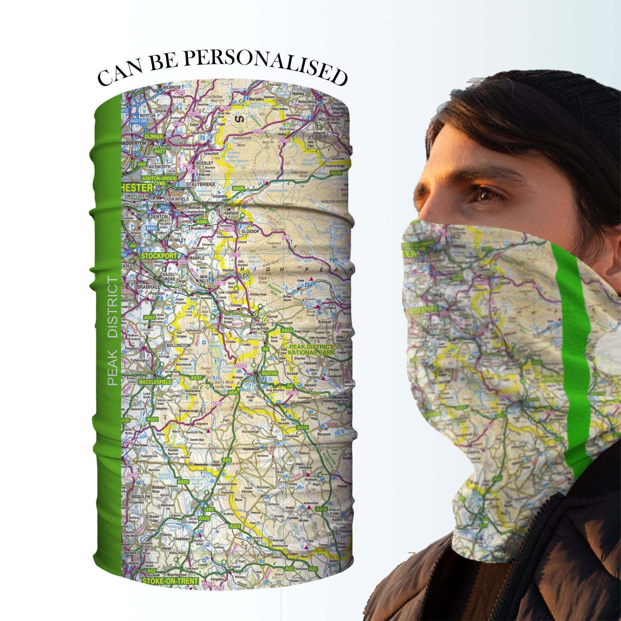 Wearable Maps, Peak District Snood, National Park Road Map on a Neck ...