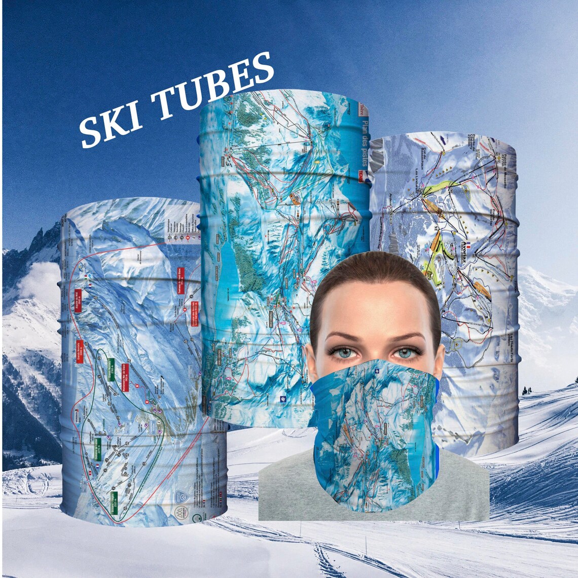 Ski Gift, Piste Map Custom Printed on a Bandana Style Snood, Unisex ...