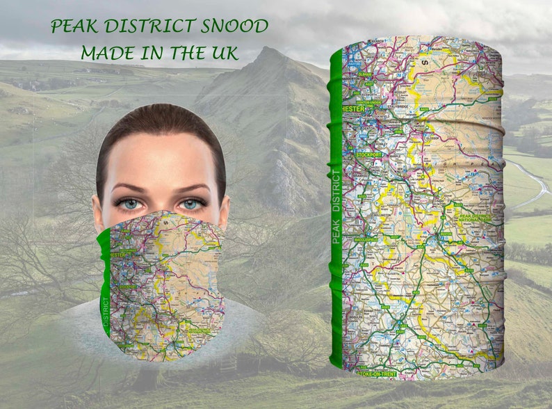 Wearable Maps, Peak District Snood, National Park Road Map on a Neck ...