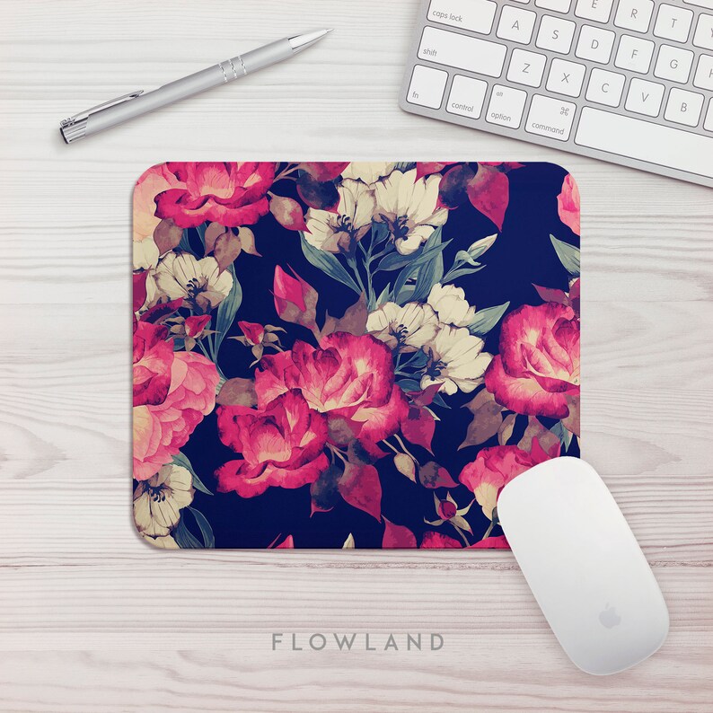 Mouse Pad Floral Print Office Gift Mouse Mat Rose Floral Mouse | Etsy