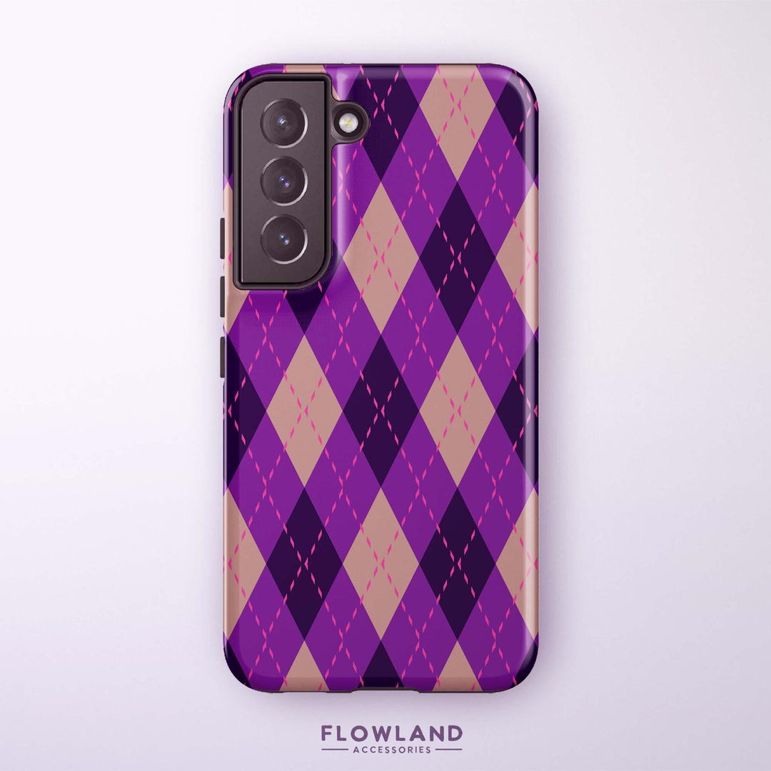 Purple Argyle Pattern Y2K Phone Case for Samsung Galaxy S25 Ultra, S24 ...