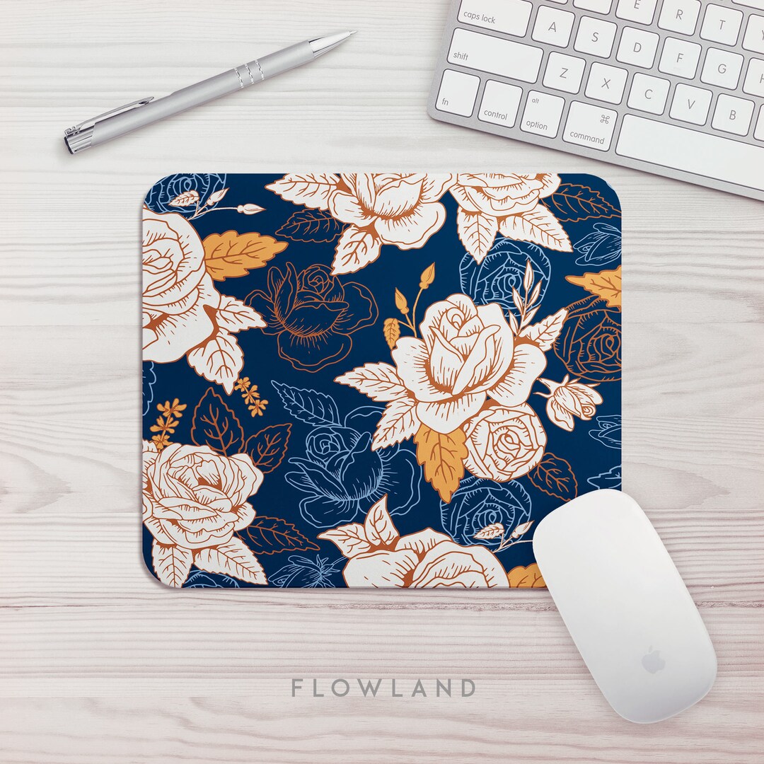 Mouse Pad Blue Floral Print Office Gift Mouse Mat Print Mouse Pad ...