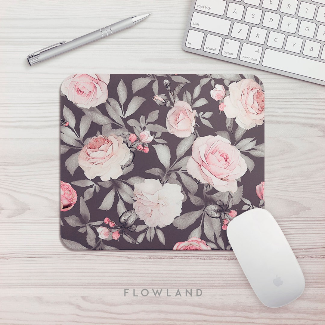 Mouse Pad Floral Print Office Gift Mouse Mat Pink Floral Mouse Pad Rose ...