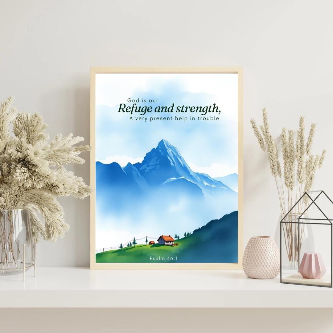 Christian Wall Art, Psalm 46:1 Bible Verse Wall Print, Printable Modern ...