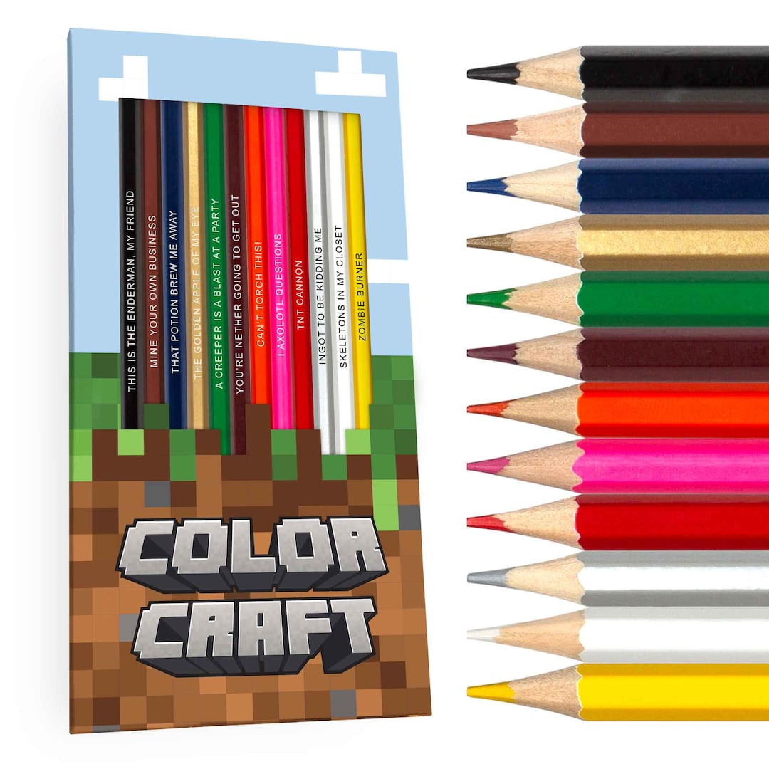 Color Craft Colored Pencil Set for Fans of Minecraft | Set of 12 Pixel ...