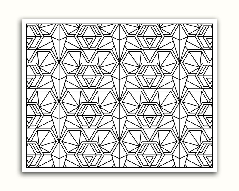 Geometric Abstract Coloring Page: Symmetrical Polygon Pattern (digital ...