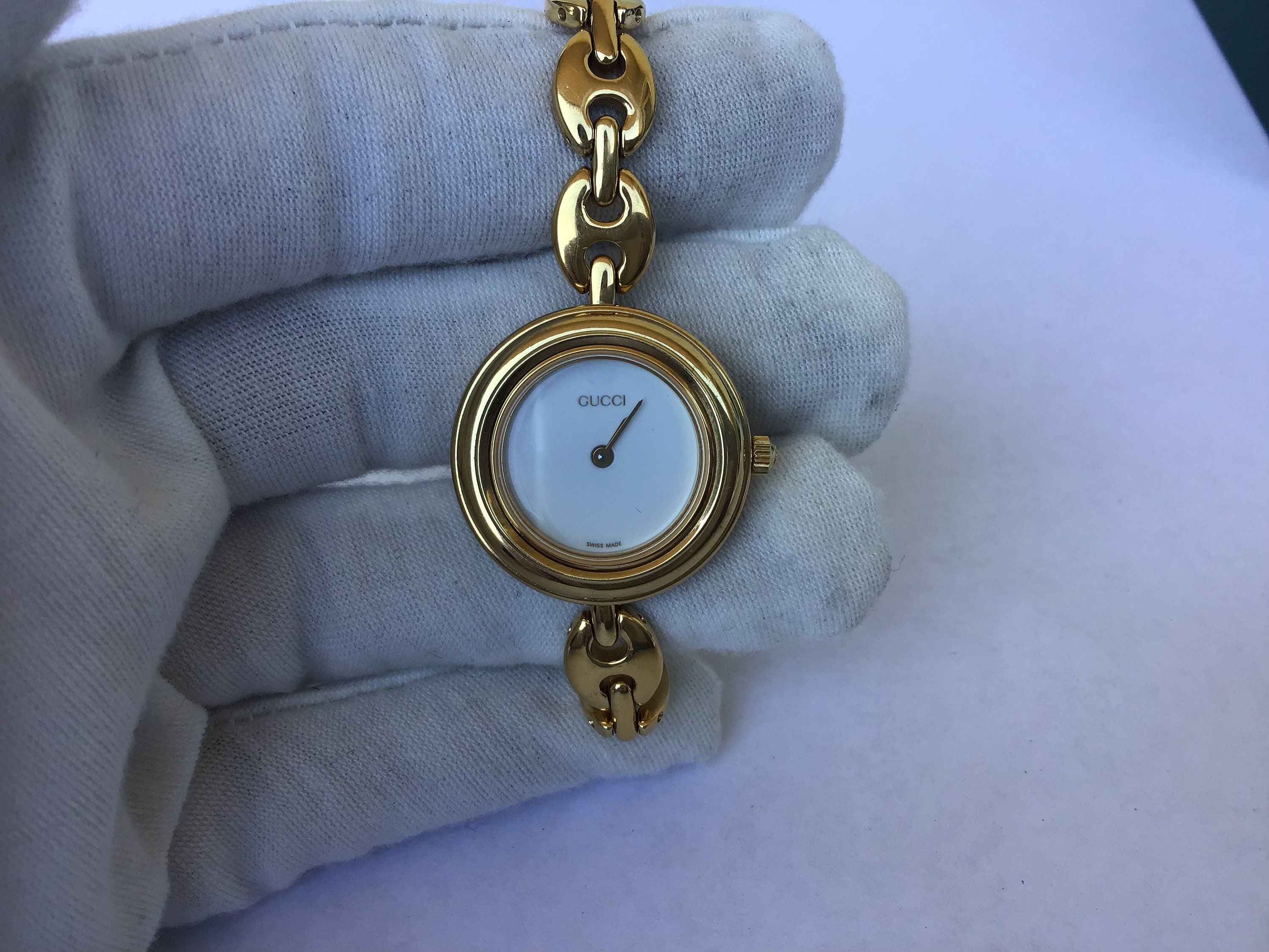 Vintage 1990s Gucci 11/12.2 Watch Mariners Links Bracelet Gold Tone ...