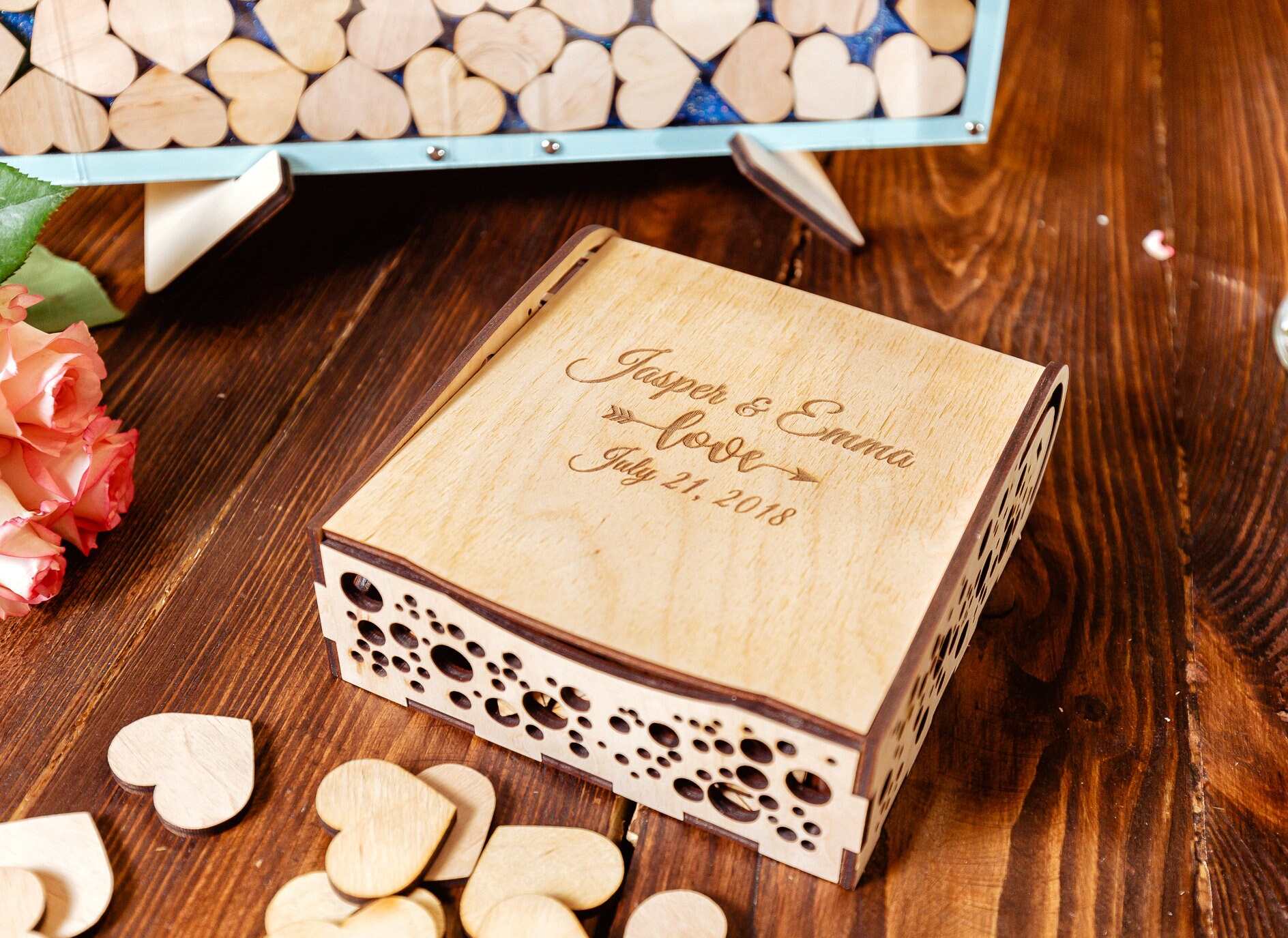 Wooden Box, Box for Hearts, Rustic Wedding, Hearts Box, Wood Box ...