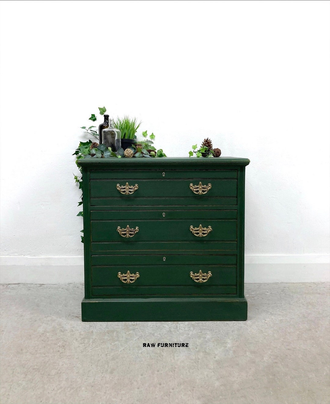 SOLD Vintage Chest of 3 Drawers. Hand Painted Green Drawers. Bedroom ...